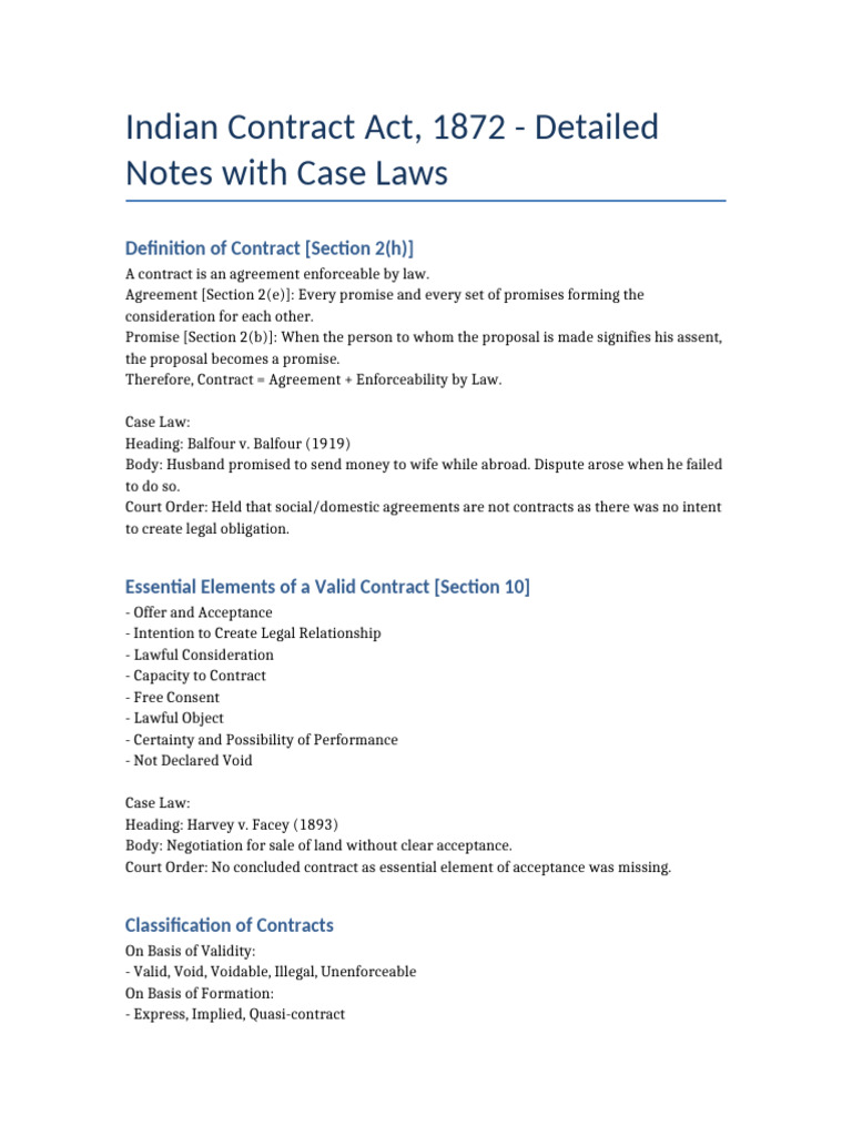 Indian Contract Act 1872 Overview | PDF | Offer And Acceptance | Legal ...