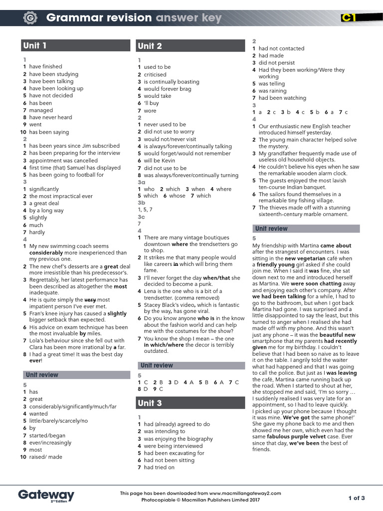 C1 Grammar Revision Answer Key | PDF