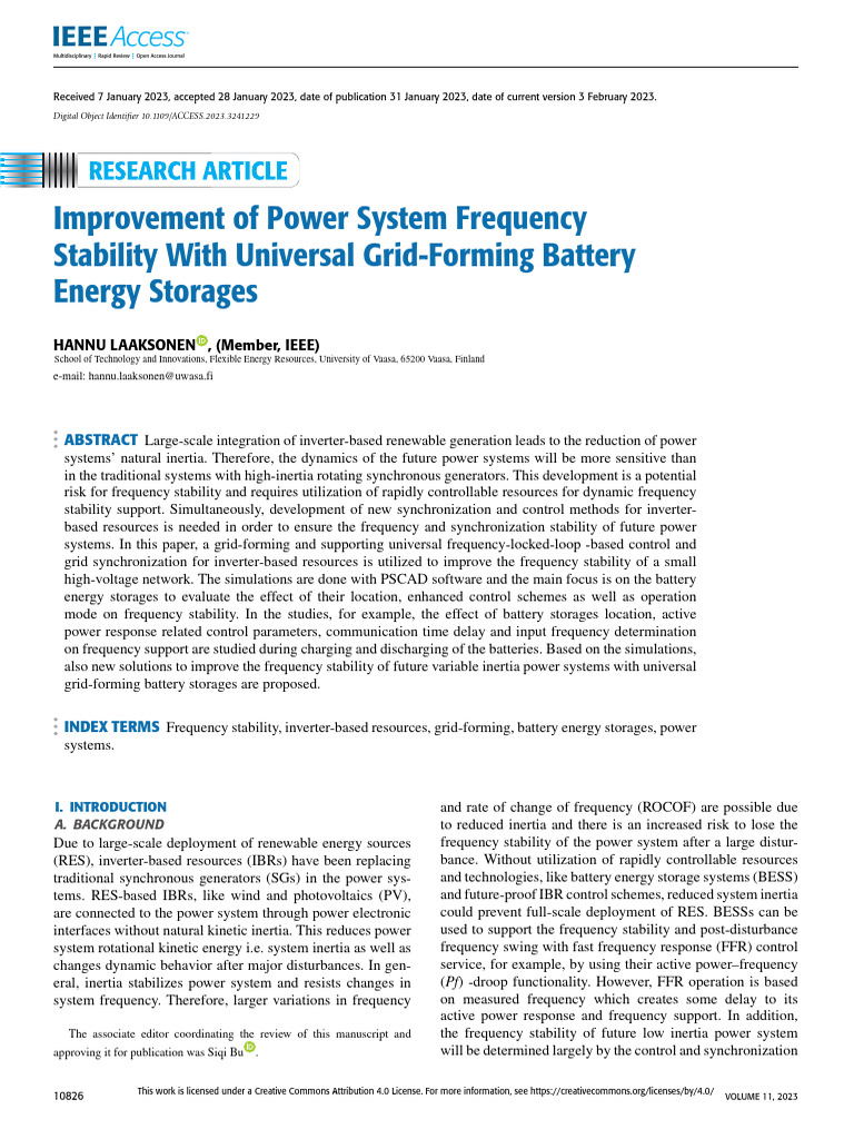 Improvement of Power System Frequency Stability With Universal Grid-Forming Battery Energy ...