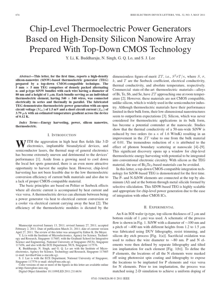 Chip-Level Thermoelectric Power Generators Based On High-Density ...