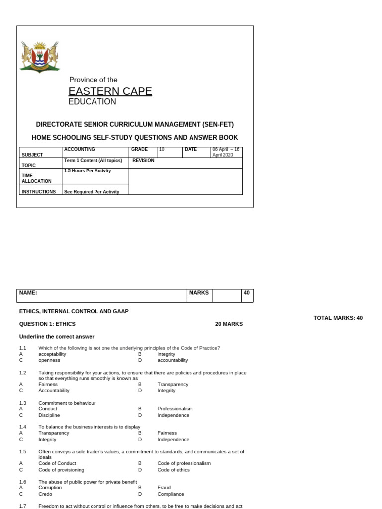 Accounting Worksheet 1 GR10 QP | PDF | Debits And Credits | Financial Services