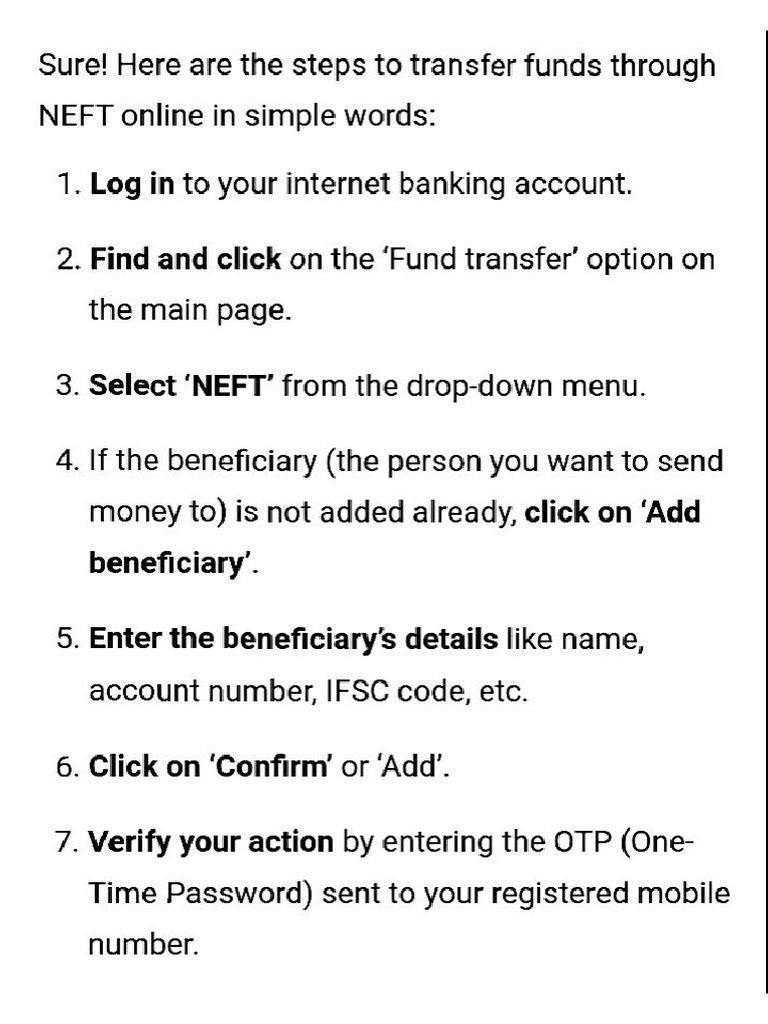 Fund Transfer Through Neft | PDF