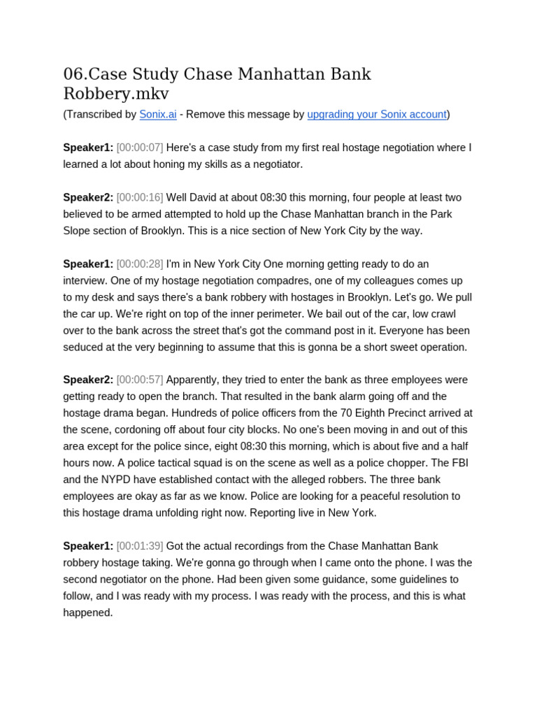 06.case Study Chase Manhattan Bank Robbery | PDF