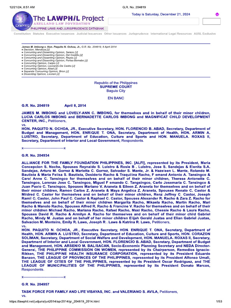 Imbong V Ochoa | PDF
