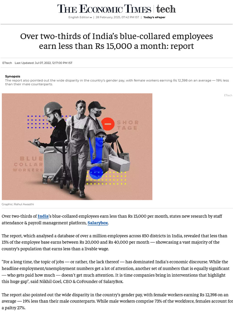 India Employees - Over Two-Thirds of India's Blue-Collared Employees ...