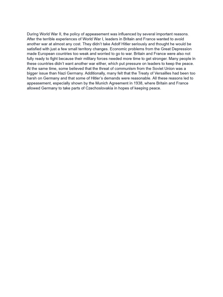 Reasons for WWII Appeasement Policy | PDF