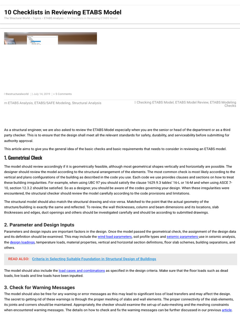 10 Checklists in Reviewing ETABS Model The Struc | PDF | Geometry
