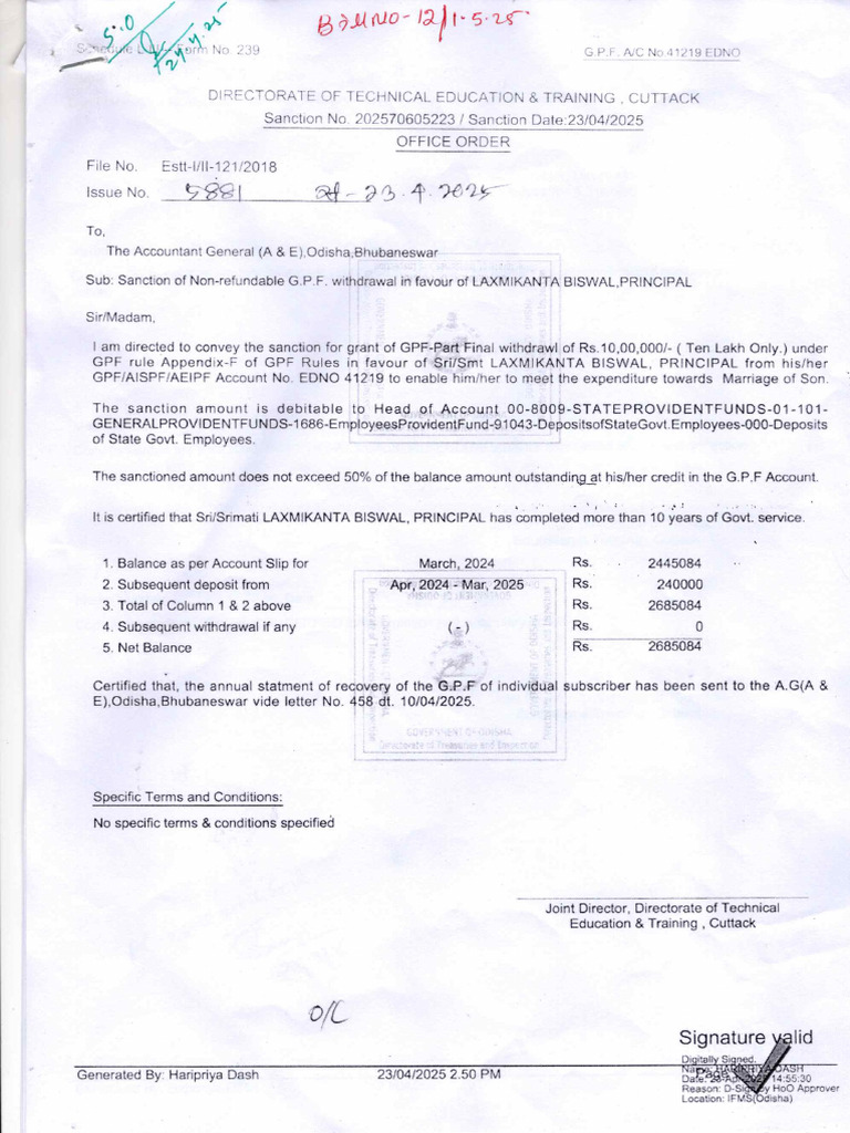 Sanction of GPF | PDF