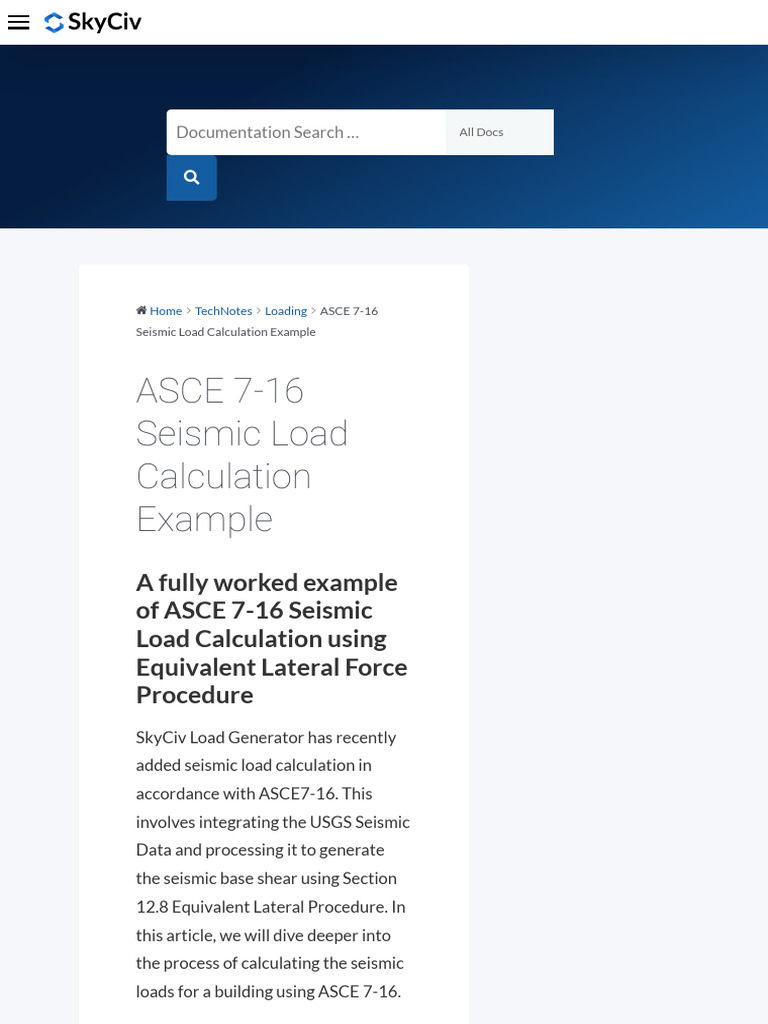 ASCE 7-16 Seismic Load Calculation Example SkyCi | PDF