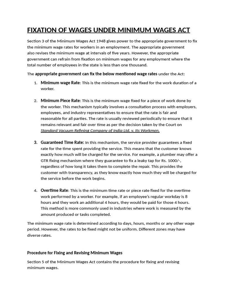 Minimum Wages Act: Fixation Procedures | PDF | Wage | Employment