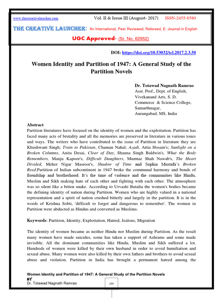 Women Identity and Partition of 1947 A G 8eb0c430 | PDF