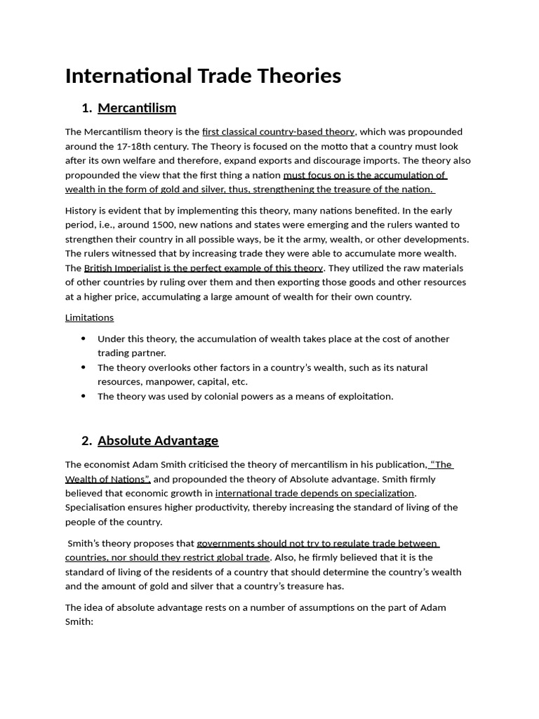 International Trade Theory | PDF | Business | Economies