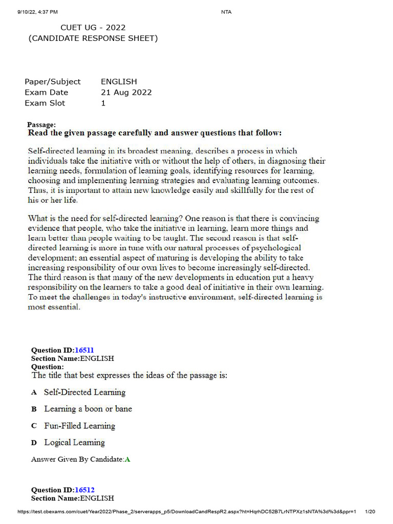 English cuet question bank | PDF | Student Assessment And Evaluation ...