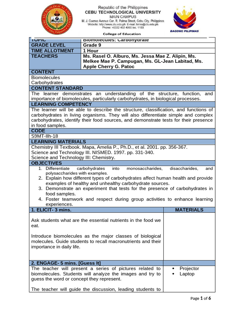Lesson-Plan-for-Deped-FINALISM (1) | PDF | Carbohydrates | Starch
