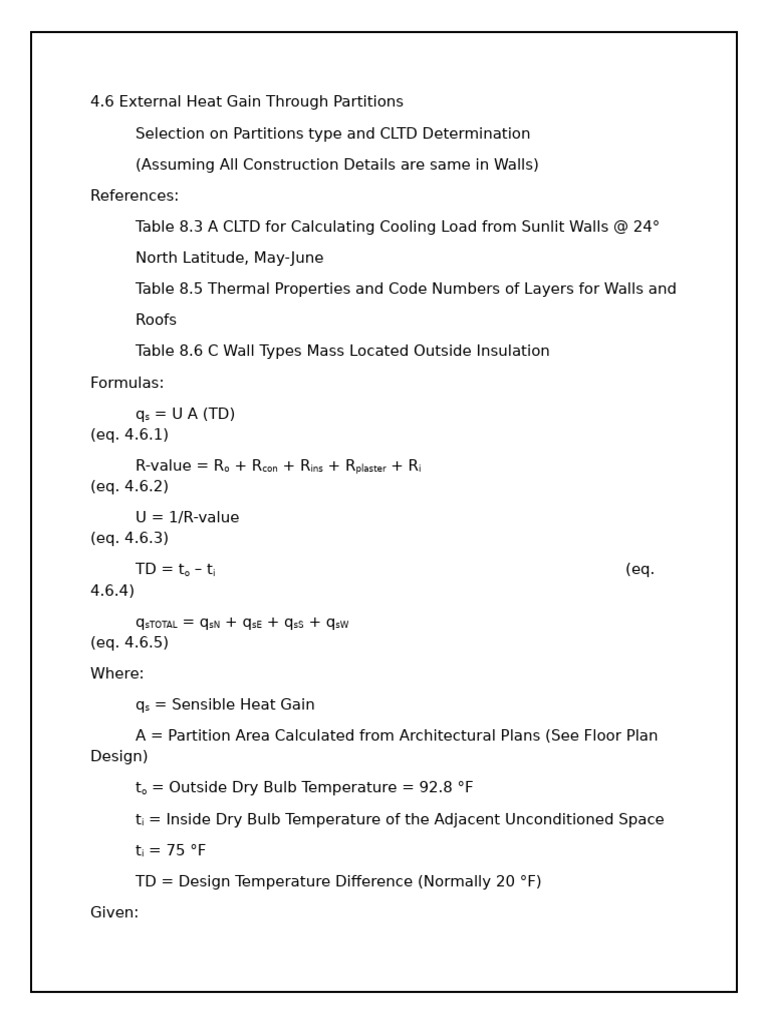 4.6 External Heat Gain Through Partitions | PDF | Building Insulation | Plaster