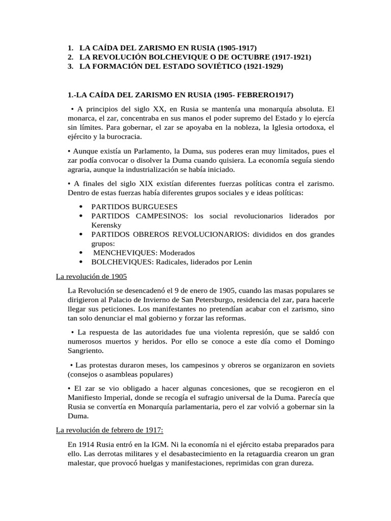Caída del Zarismo en Rusia (1905-1917) | PDF | Comunismo | Unión Soviética