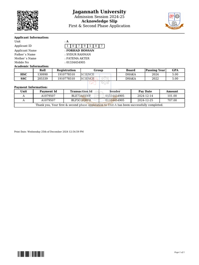 Jnu Admission 2024 2025 1079507 | PDF