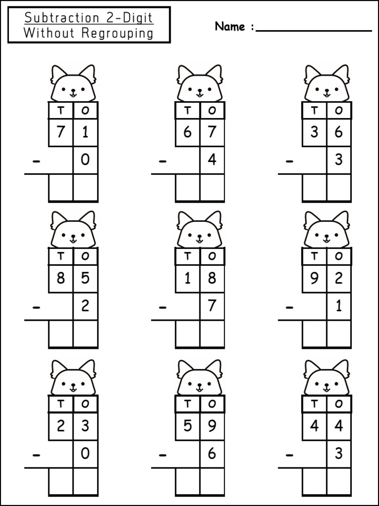 Subtraction 2-Digit Without Regrouping: O T O T O T | PDF