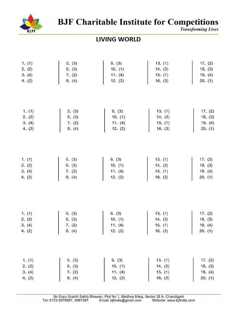 Living World - Answer Key | PDF