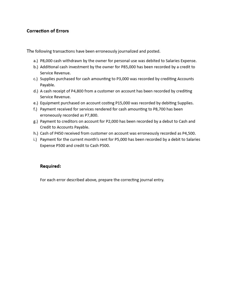 ACT11011 Correcting Journal Entry | PDF