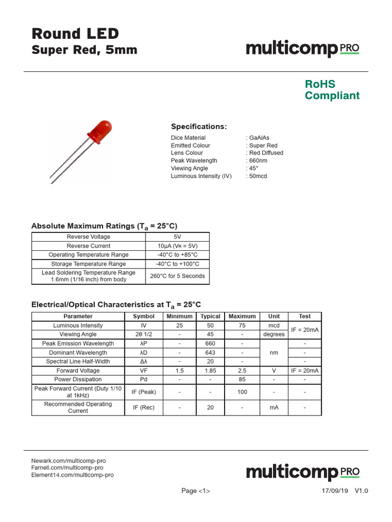 Datasheet LED SuperRed | PDF | Electromagnetic Radiation | Optics