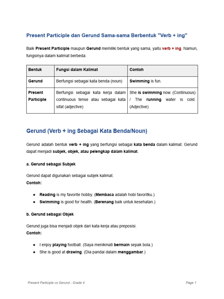 Present Participle Vs Gerund | PDF