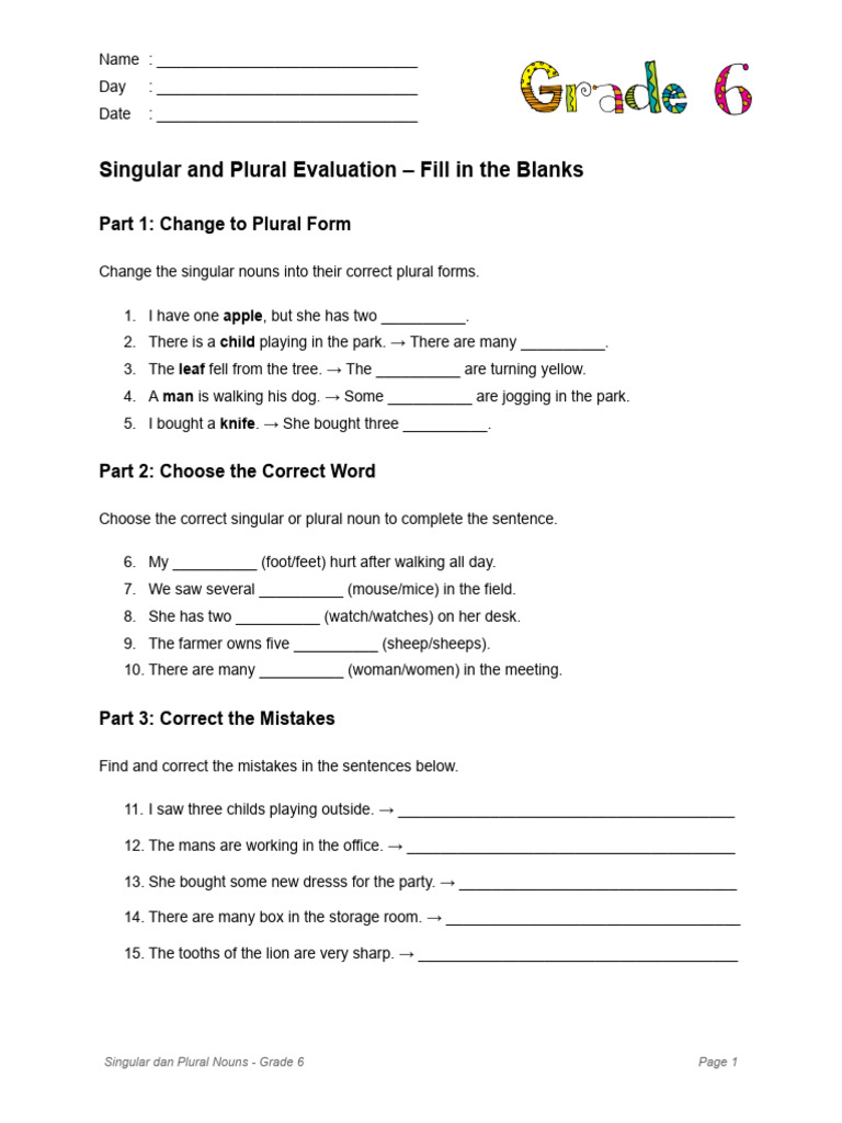 Singular and Plural Evaluation | PDF