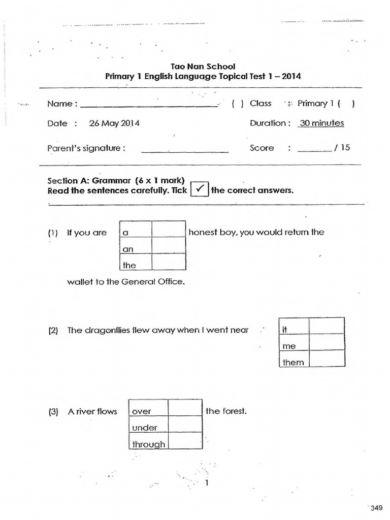 P1 English 2014 SA1 Tao Nan | PDF