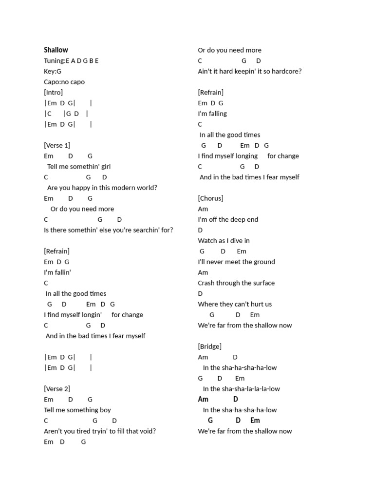 Shallow Tab Arranged by MeTheWolf | PDF | Song Structure | Musical ...