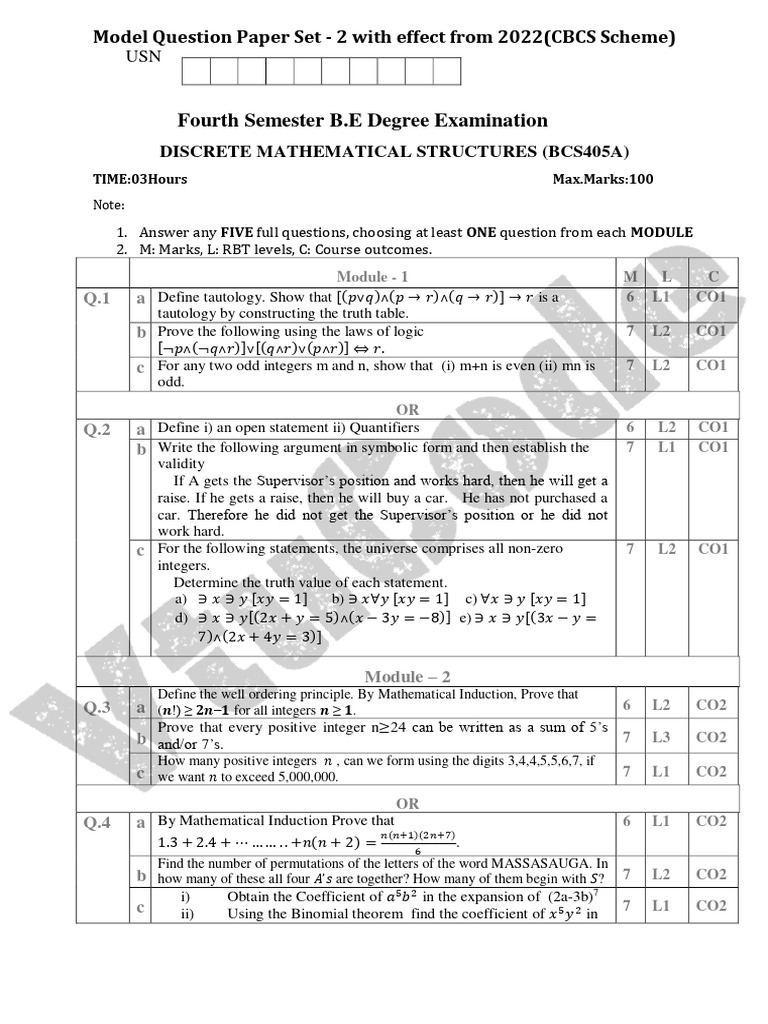 BCS405A Model Set 2 Paper | PDF | Group (Mathematics) | Abstract Algebra