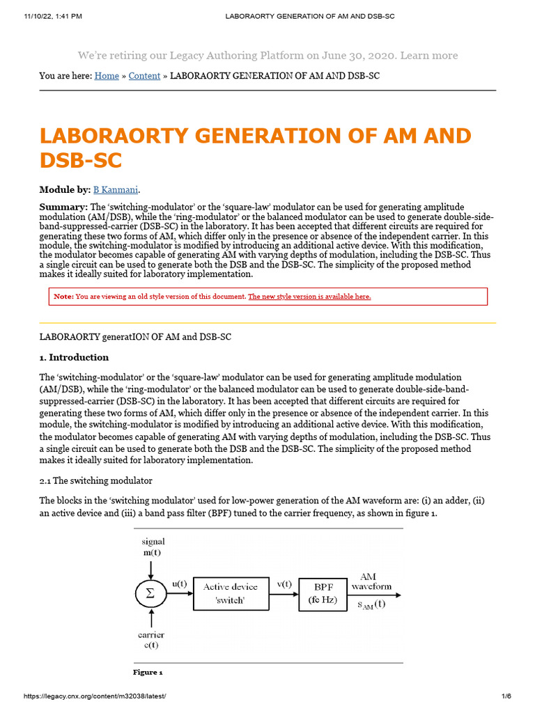 Laboraorty Generation of Am and DSB-SC1 | PDF | Modulation | Signal Processing