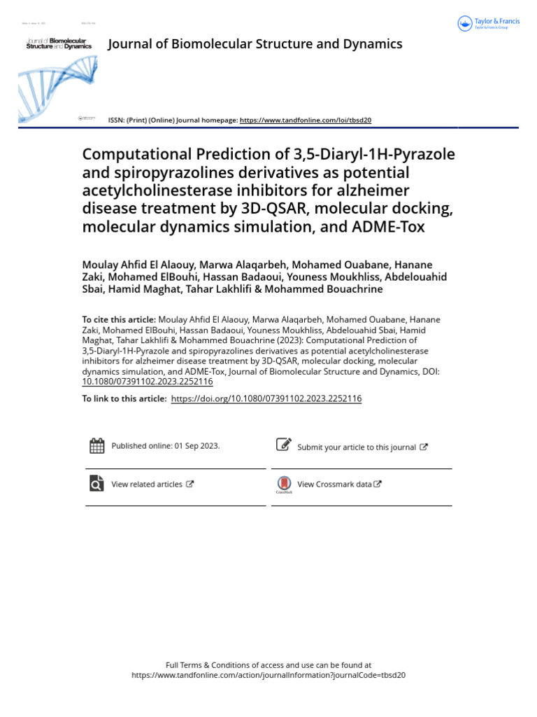 Journal of Biomolecular Structure and Dynamics | PDF | Acetylcholine | Synapse