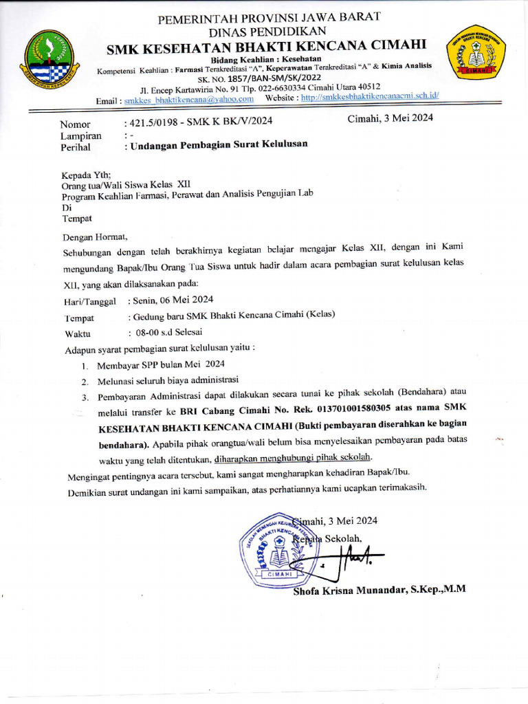 Undangan Pembagian Surat Kelulusan | PDF