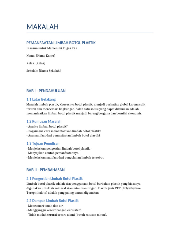 Pemanfaatan Limbah Botol Plastik | PDF
