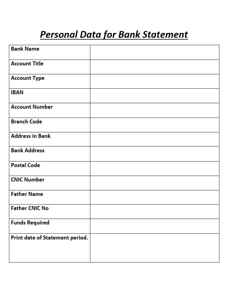 Data Form For Bank Statement | PDF