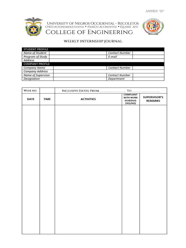Weekly Internship Journal | PDF