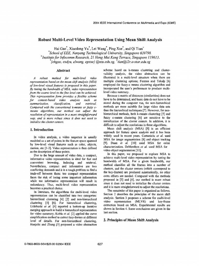 论文10-2004.06.Robust multi-level video representation using mean shift analysis | PDF | Cluster ...
