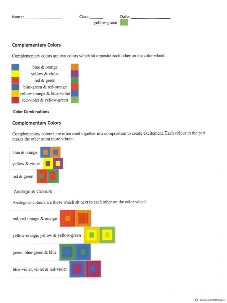 Color Theory Worksheet (1) - 2 | PDF