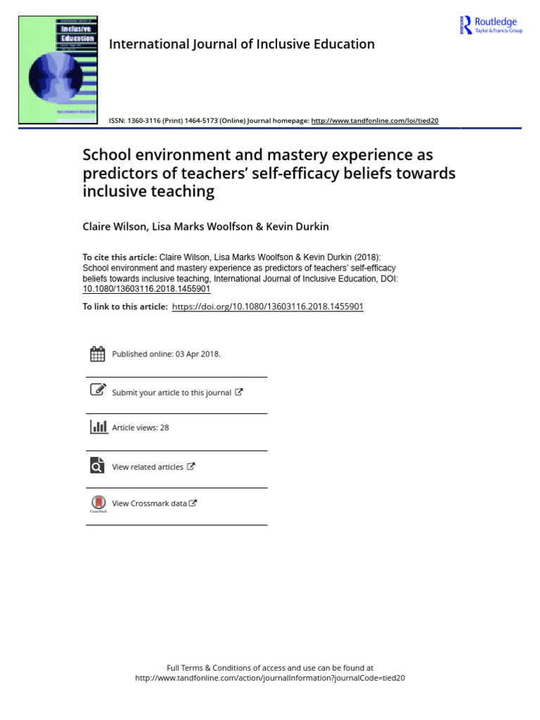 School Environment and Mastery Experience As | PDF | Self Efficacy ...
