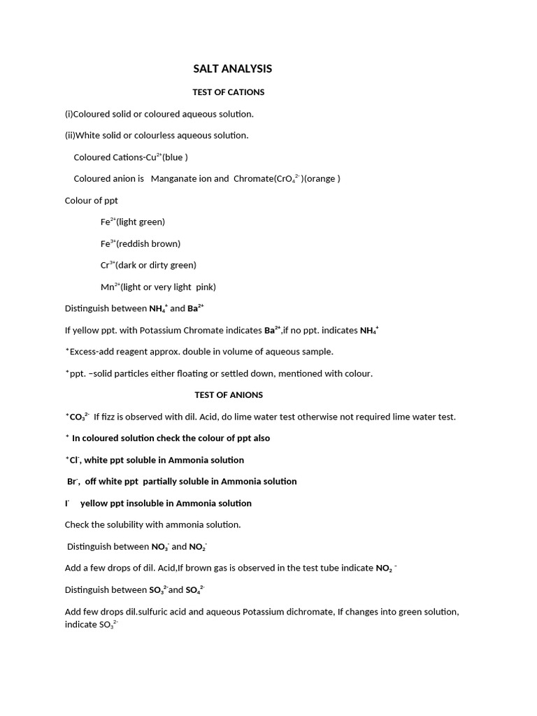 Salt Analysis | PDF