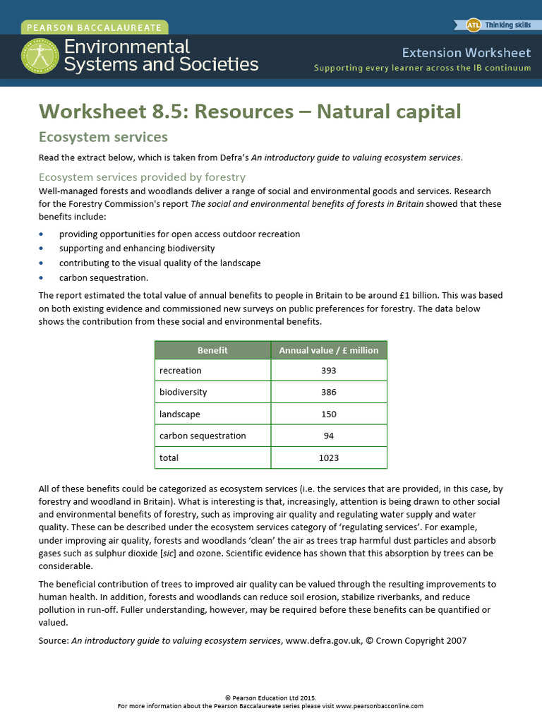 Natural Capital - To Do Worksheet | PDF | Ecosystem | Air Pollution