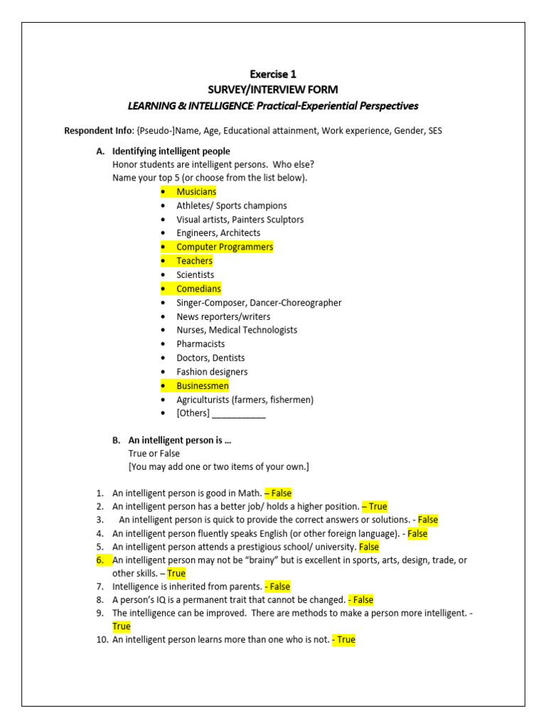 UP Exercise 1 Survey Form - STUDENT | PDF | Intelligence Quotient | Learning