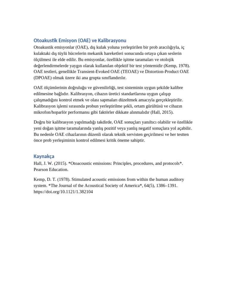 OAE Ve Kalibrasyonu APA | PDF