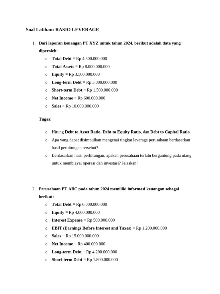 Soal Latihan RASIO LEVERAGE | PDF