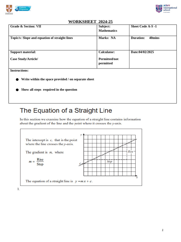 Worksheet_Slope_and_equation_of_straight_lines | PDF