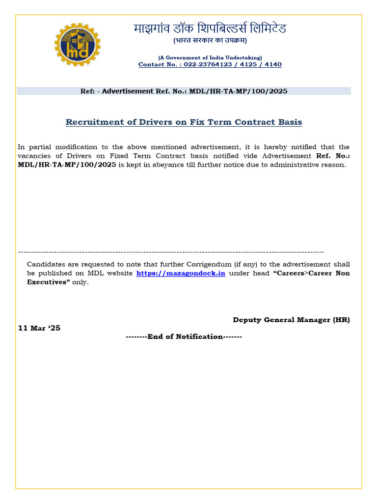 Drivers on Fix Term Contract Basis Corrigendum-1 MDL-HR-TA-MP-100-2025 311202542828PM | PDF