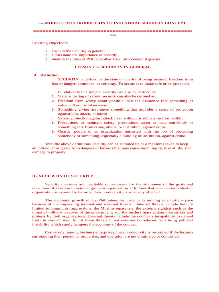 LEA 3 Introduction To Industrial Security Concept Julz 1st Prlim - Copy | PDF | Physical ...