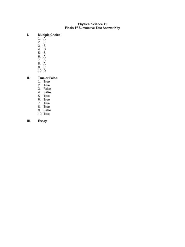 Grade 11 Physical Science Answer Key | PDF