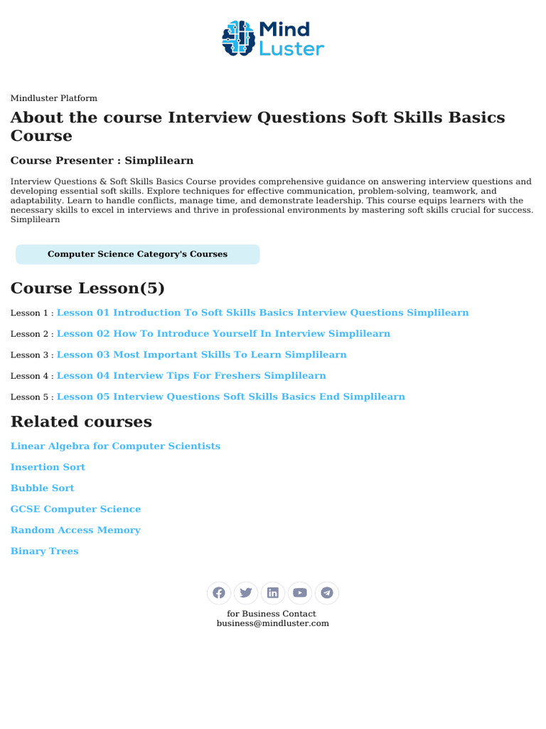 Interview Questions Soft Skills Basics Course Course Content (1) | PDF