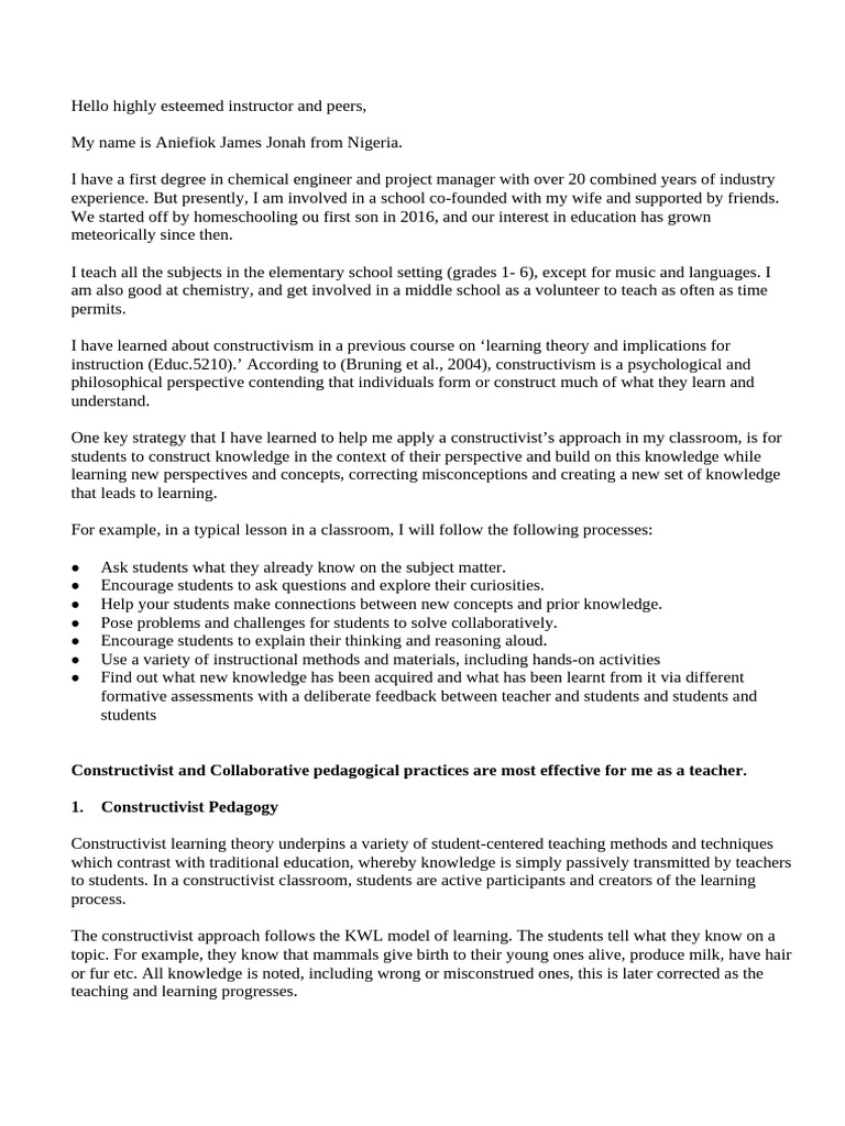 Week 1 DF- Educ 5270 | PDF | Constructivism (Philosophy Of Education) | Learning